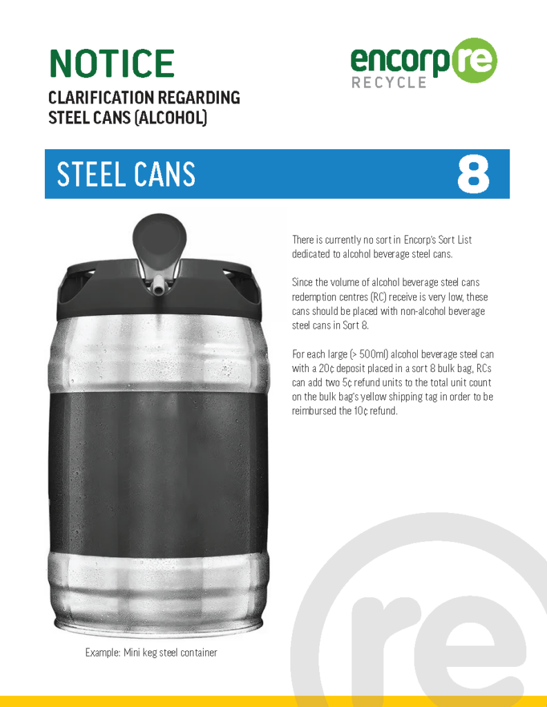 Notice to Redemption Centres: Alcohol Steel Cans – Encorp Atlantic ...