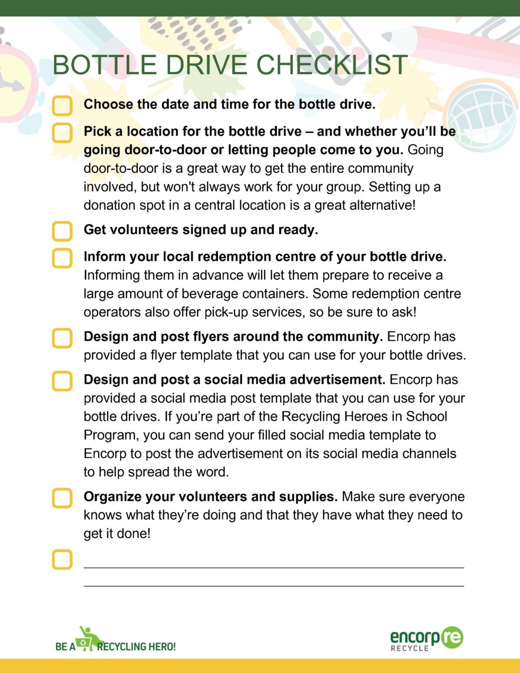 Bottle Drive Checklist EN – Encorp Atlantic / Atlantique