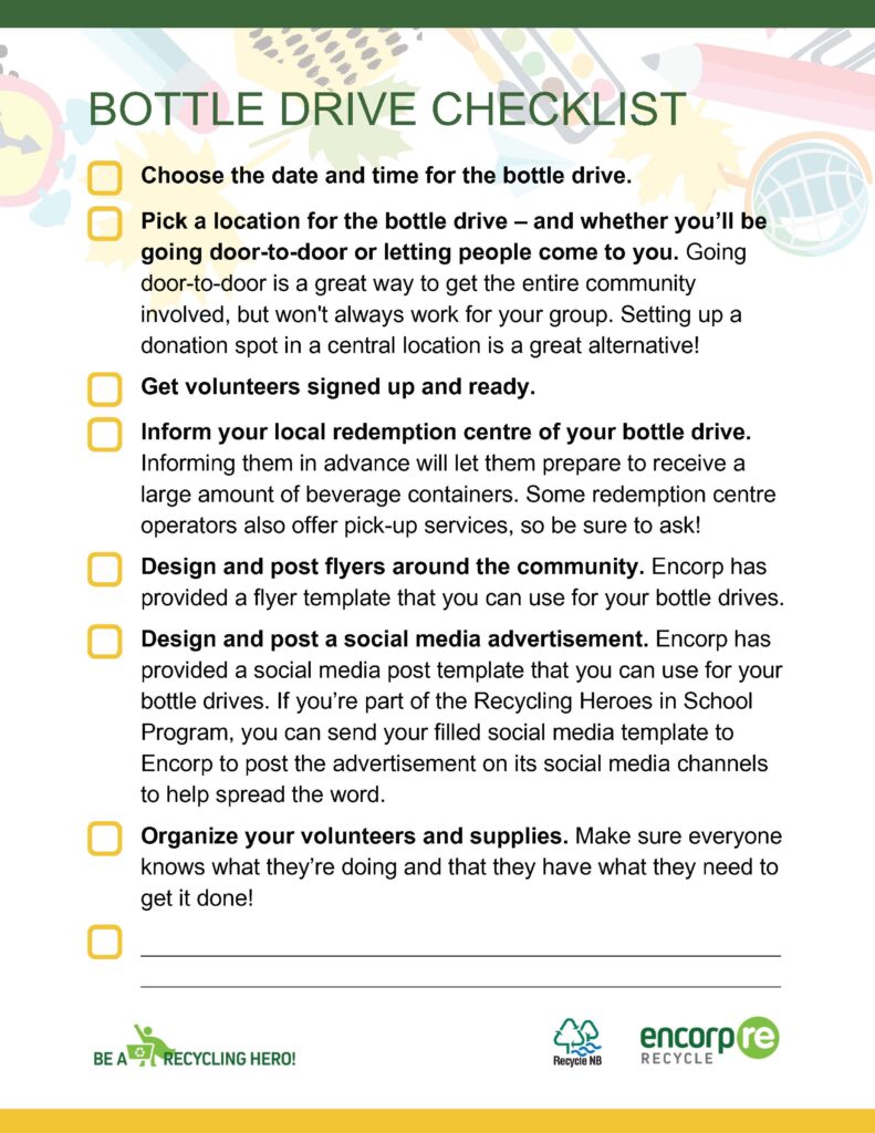 Bottle Drive Checklist – RNB – Encorp Atlantic / Atlantique